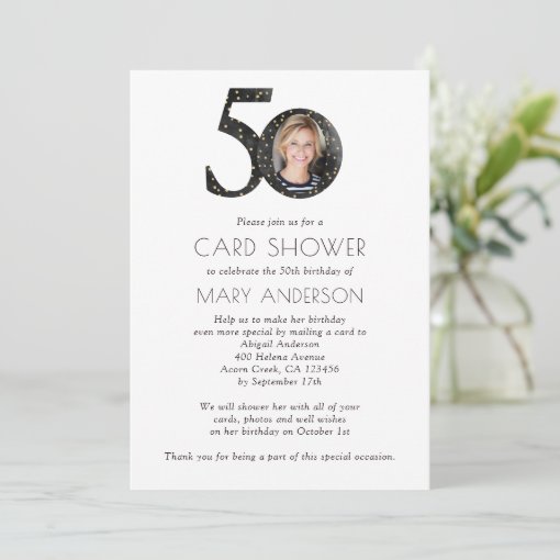 Glitter Photo 50th Birthday Card Shower Invitation | Zazzle
