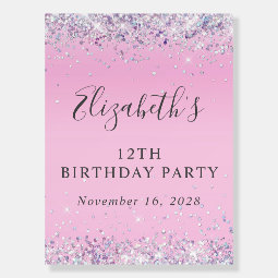 Glitter Pink 12th Birthday Party Welcome Sign | Zazzle