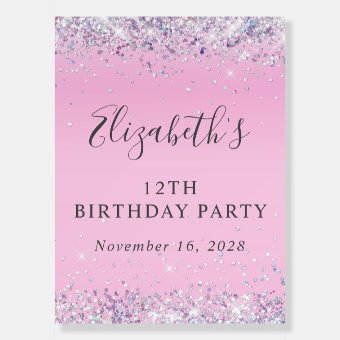 Glitter Pink 12th Birthday Party Welcome Sign | Zazzle