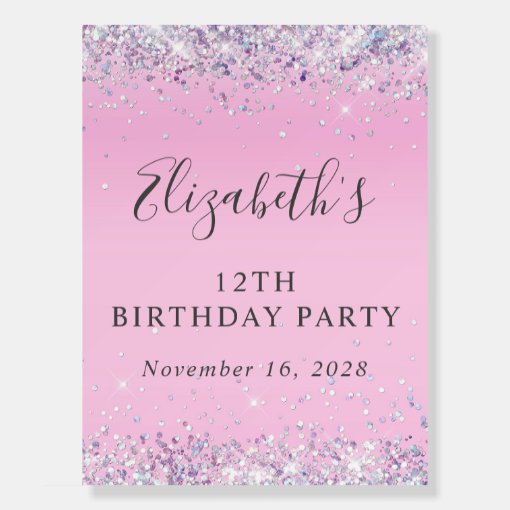 Glitter Pink 12th Birthday Party Welcome Sign | Zazzle