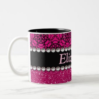 Glitter Pink and Black Pattern Rhinestones Two-Tone Coffee Mug | Zazzle
