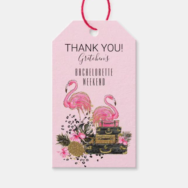 Glitter Pink Flamingo Suitcases Thank You Gift Tags | Zazzle