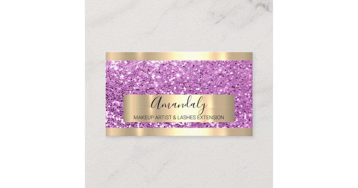 Glitter Pink Golden Frame Glam Pink Modern Metal Business Card | Zazzle