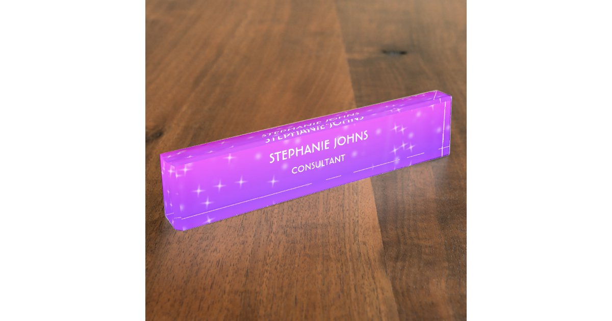 Glitter Pink Purple Monogram Name Modern Ombre Desk Name Plate | Zazzle