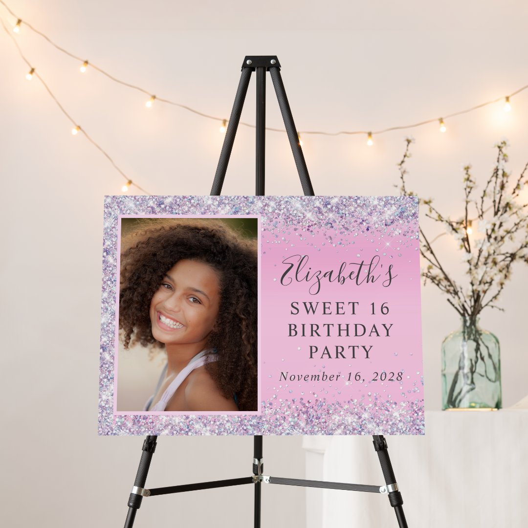 Glitter Pink Sweet 16 Birthday Party Foam Board | Zazzle