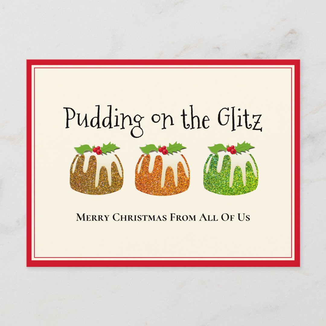 Glitter Pudding Christmas Card | Zazzle