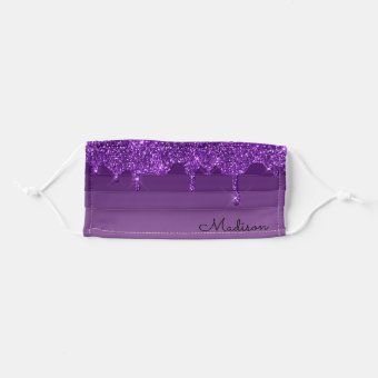 Glitter Purple Amethyst Drip Monogrammed Script Adult Cloth Face Mask ...