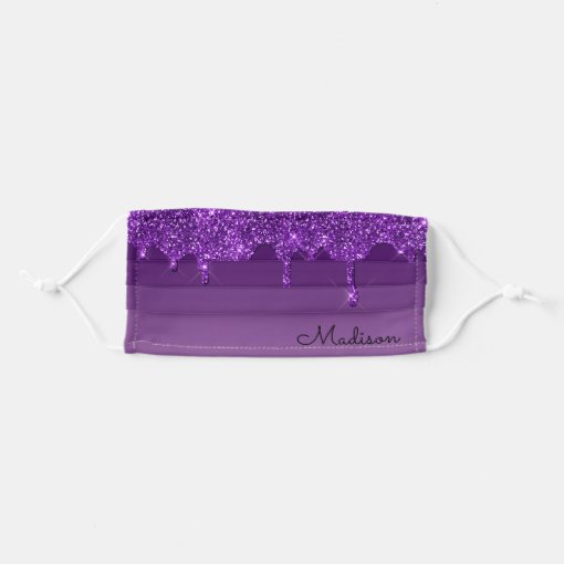 Glitter Purple Amethyst Drip Monogrammed Script Adult Cloth Face Mask ...