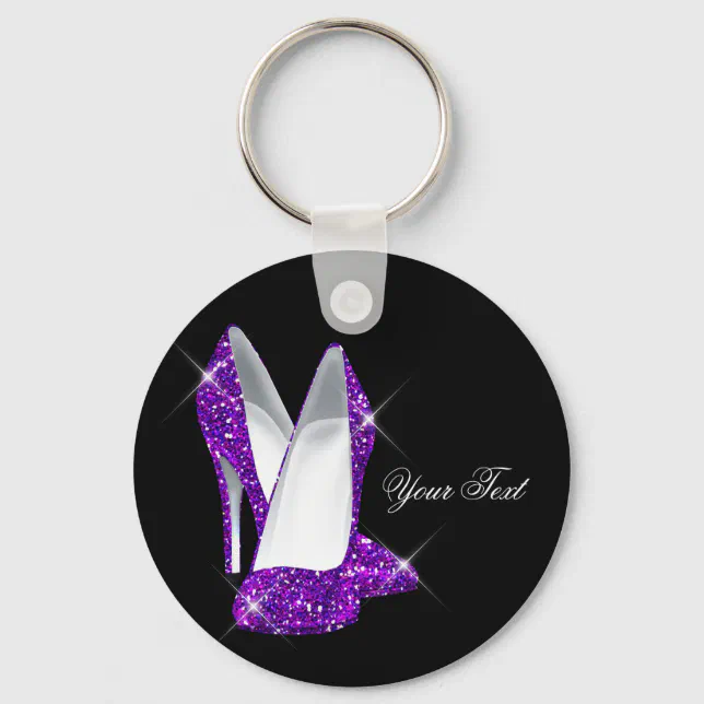 Glitter Purple High Heel Shoes Keychain | Zazzle