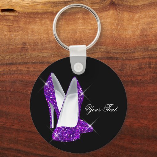 Glitter Purple High Heel Shoes Keychain | Zazzle