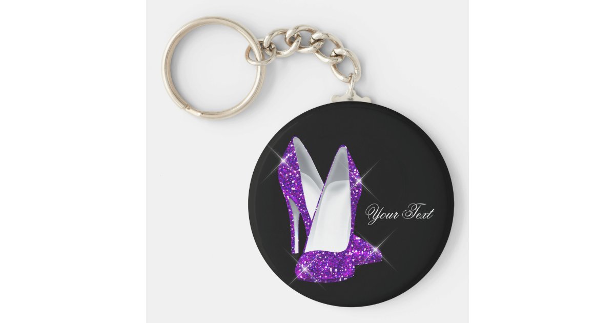 Glitter Purple High Heel Shoes Keychain | Zazzle