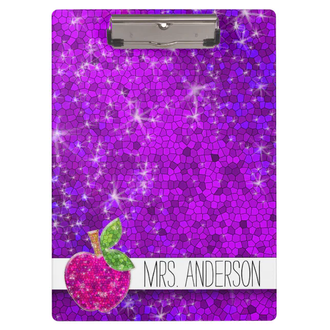 Glitter Purple Pink Teachers Apple Classroom Name Clipboard | Zazzle