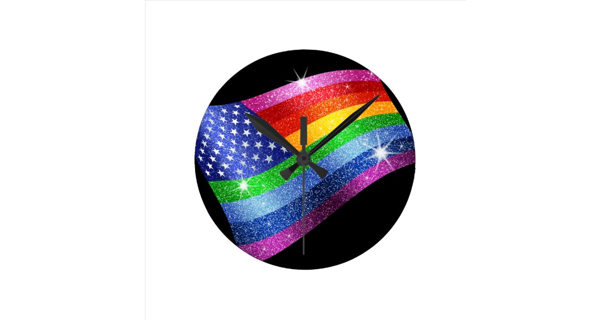 Glitter Rainbow American Flag Clock | Zazzle.com