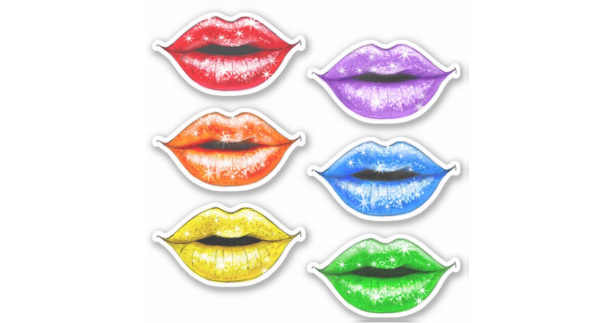 Glitter Rainbow Love Lips Sticker | Zazzle
