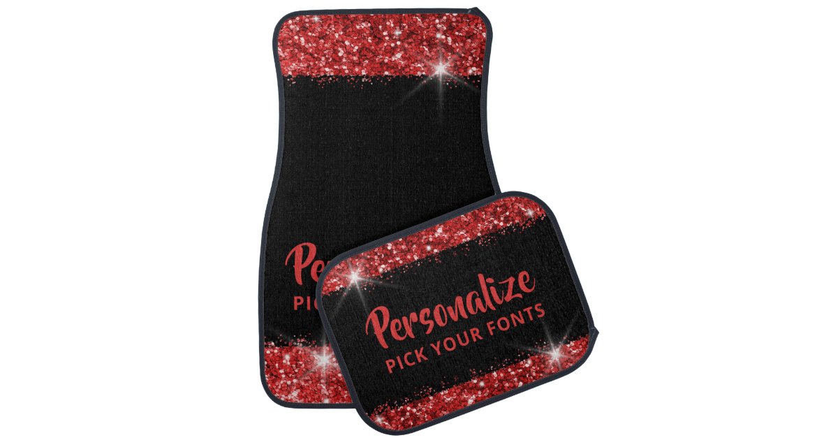 Glitter Red Black Personalized Custom Text Car Floor Mat | Zazzle