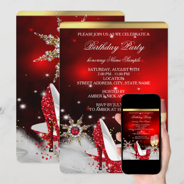 Glitter Red High Heel Shoes Silver Gold Champagne Invitation | Zazzle