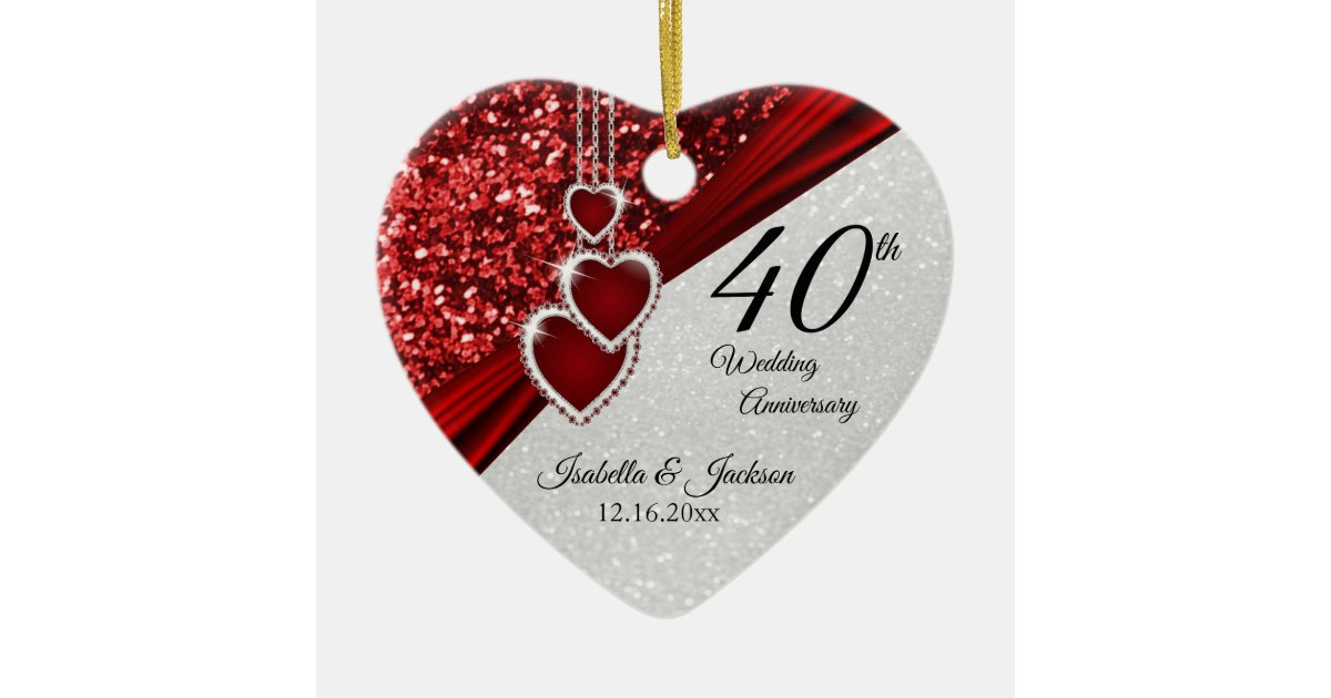 Glitter Red Ruby 40th Anniversary - Both Sides Ceramic Ornament | Zazzle