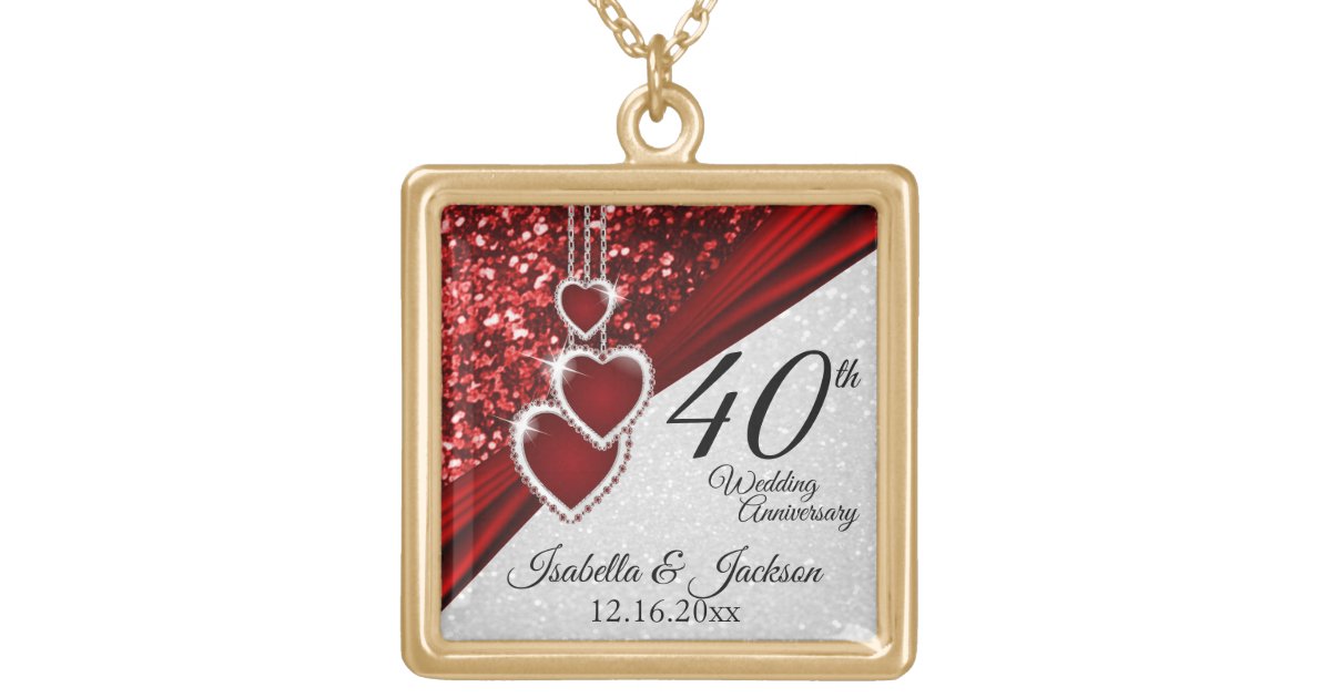 Glitter Red Ruby 40th Anniversary Gold Plated Necklace | Zazzle.com
