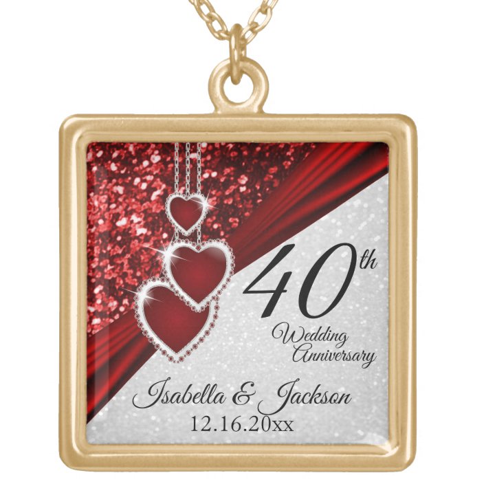 Glitter Red Ruby 40th Anniversary Gold Plated Necklace | Zazzle.com