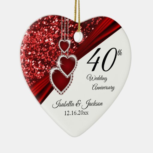 Glitter Red Ruby 40th Anniversary Keepsake Ceramic Ornament | Zazzle