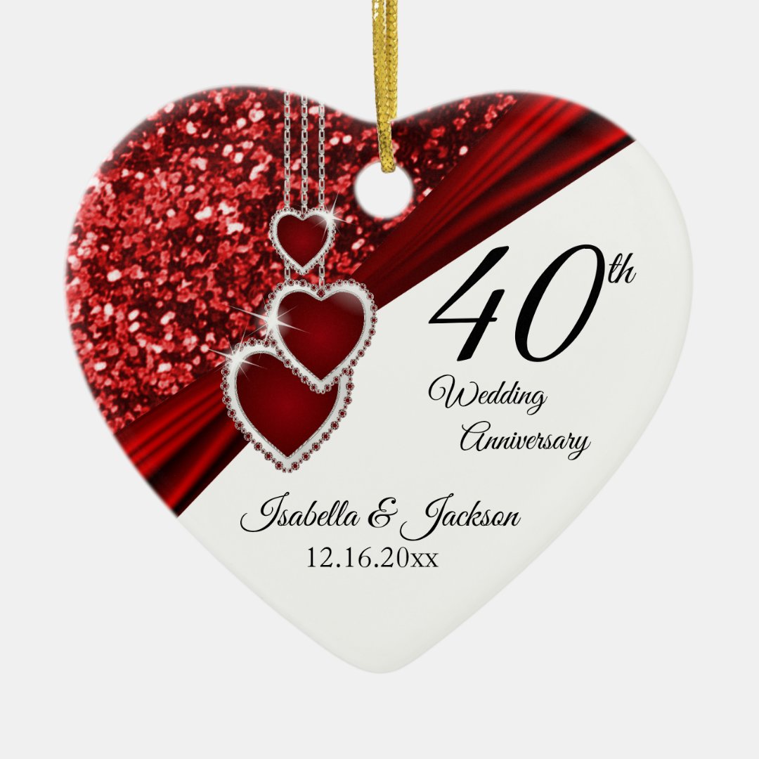 Glitter Red Ruby 40th Anniversary Keepsake Ceramic Ornament | Zazzle