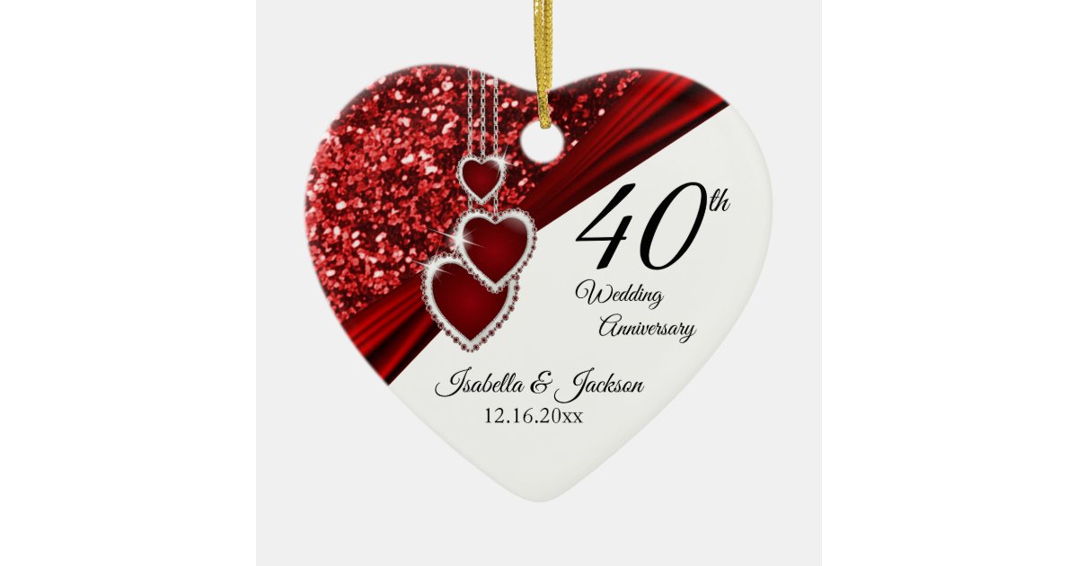 Glitter Red Ruby 40th Anniversary Keepsake Ceramic Ornament | Zazzle