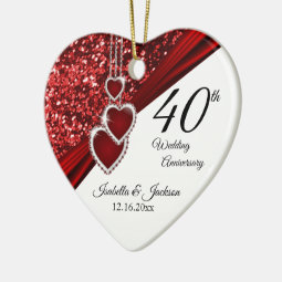 Glitter Red Ruby 40th Anniversary Keepsake Ceramic Ornament | Zazzle