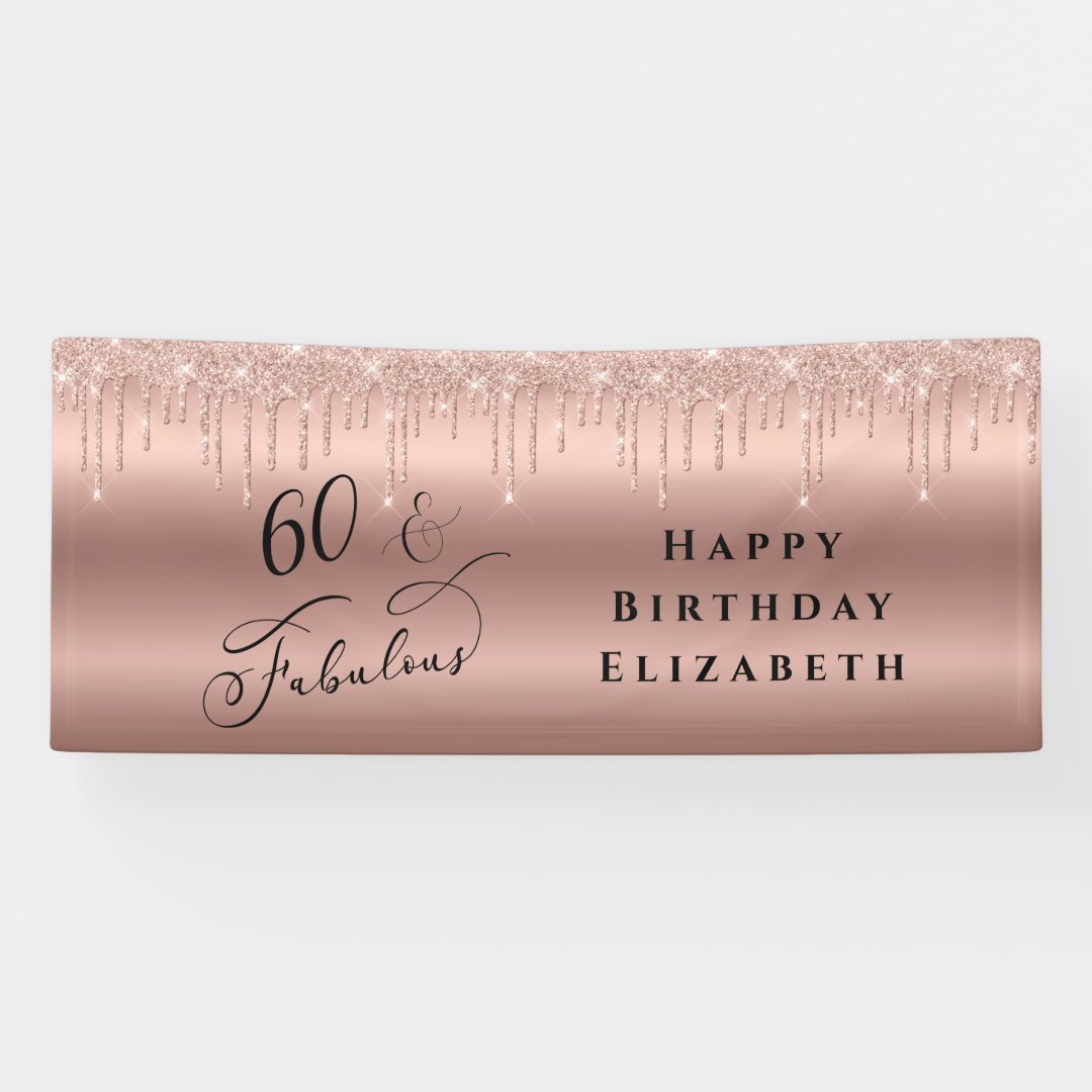 Glitter Rose Gold 60th Birthday Party Banner | Zazzle