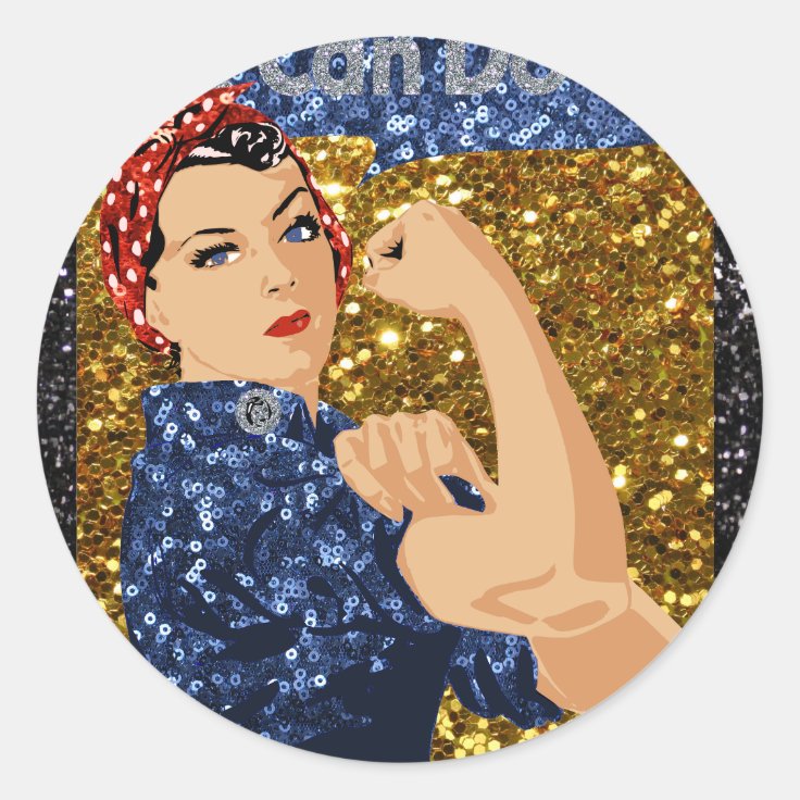 glitter rosie the riveter classic round sticker | Zazzle