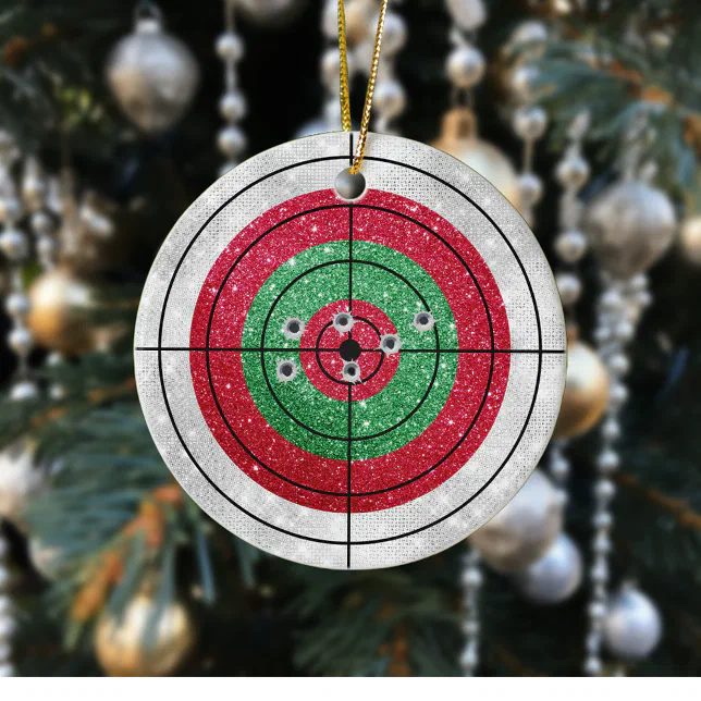 Glitter Shooting Target Gun Shooter Christmas Ceramic Ornament | Zazzle