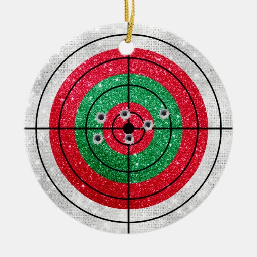 Glitter Shooting Target Gun Shooter Christmas Ceramic Ornament | Zazzle