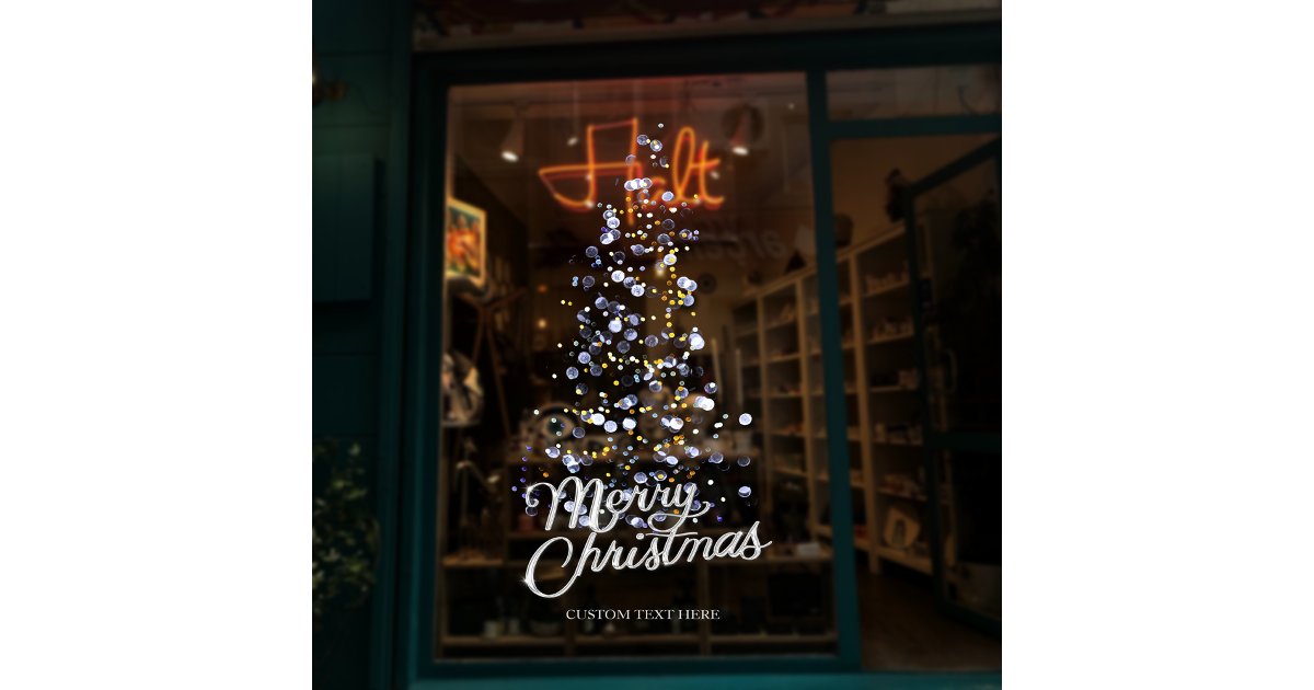 Glitter Silver Christmas Tree Storefront Decor Window Cling | Zazzle