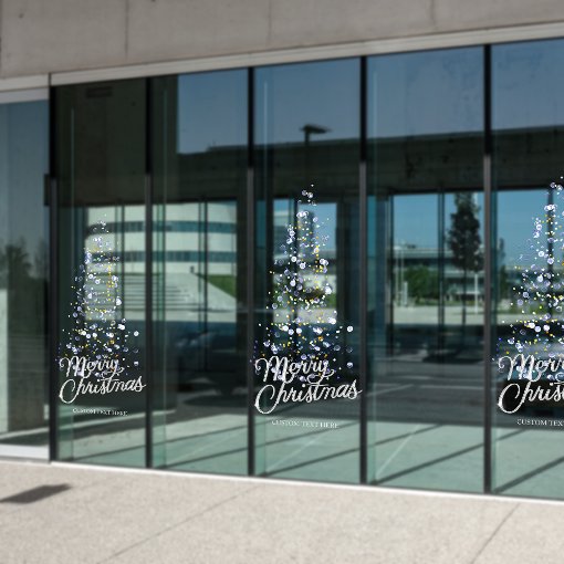 Glitter Silver Christmas Tree Storefront Decor Window Cling | Zazzle
