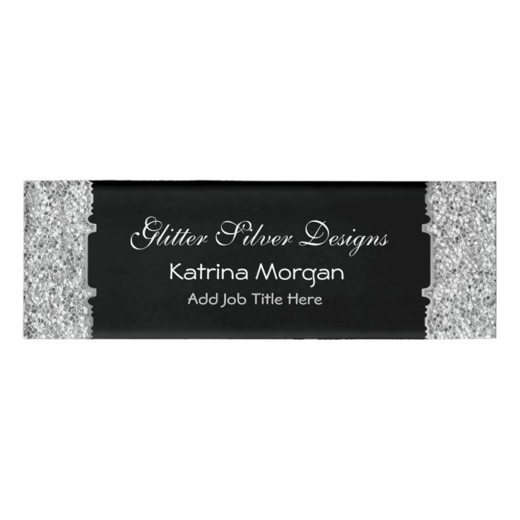 Glitter Silver Elegance Skinny Name Tag | Zazzle