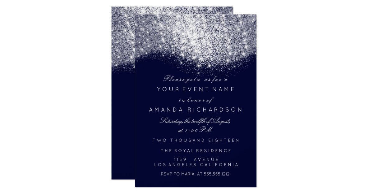 Glitter Silver Gray White Blue Navy White Elegant Invitation | Zazzle.com