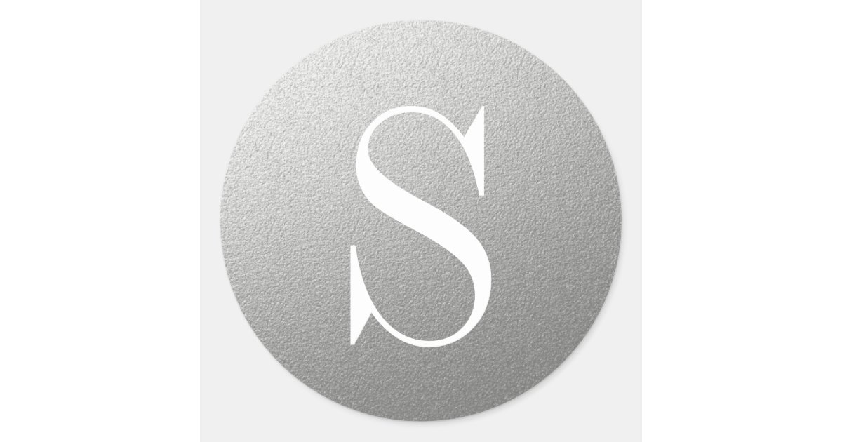 Glitter Silver Monogram Initial Classic Round Sticker | Zazzle