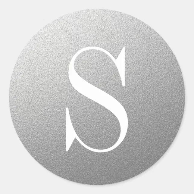 Glitter Silver Monogram Initial Classic Round Sticker | Zazzle