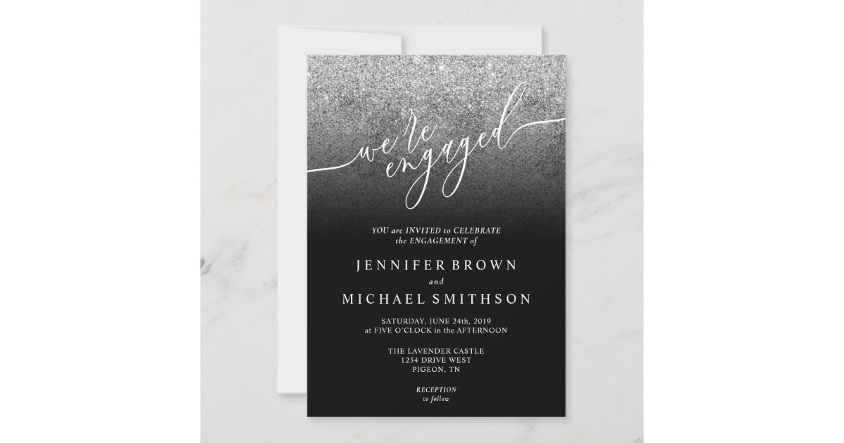Glitter Silver SPARKle Signature Engaged Invitation | Zazzle