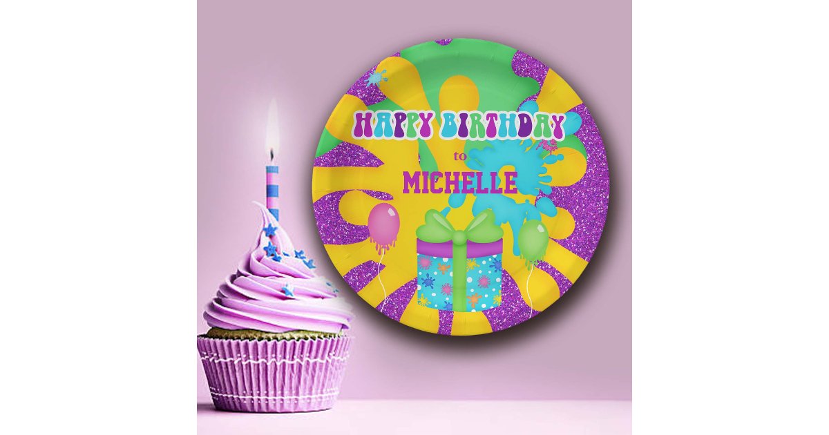 Glitter Slime Colorful Birthday Party Paper Plates | Zazzle