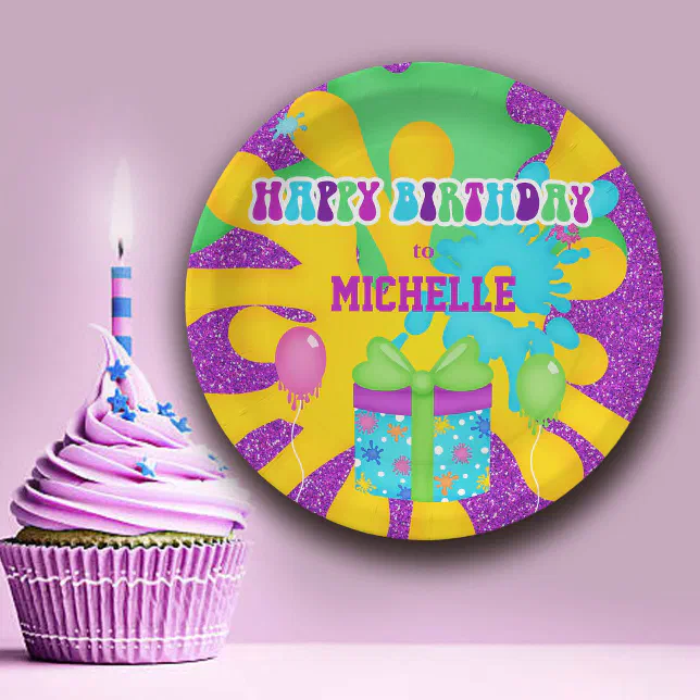 Glitter Slime Colorful Birthday Party Paper Plates | Zazzle