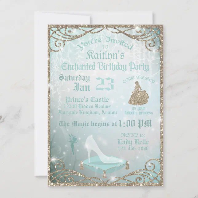 Glitter Sparkle Cinderella Glass Slipper Birthday Invitation | Zazzle
