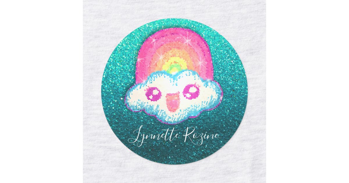 Glitter Sparkle Cute Kawaii Rainbow Cloud Cartoon Kids' Labels | Zazzle