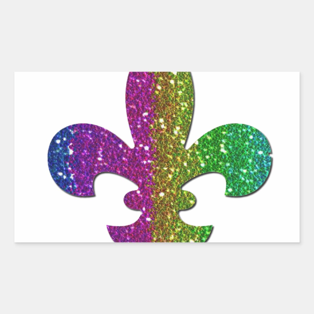 Glitter Sparkle Fleur De Lis Multi Color add name Rectangular Sticker ...