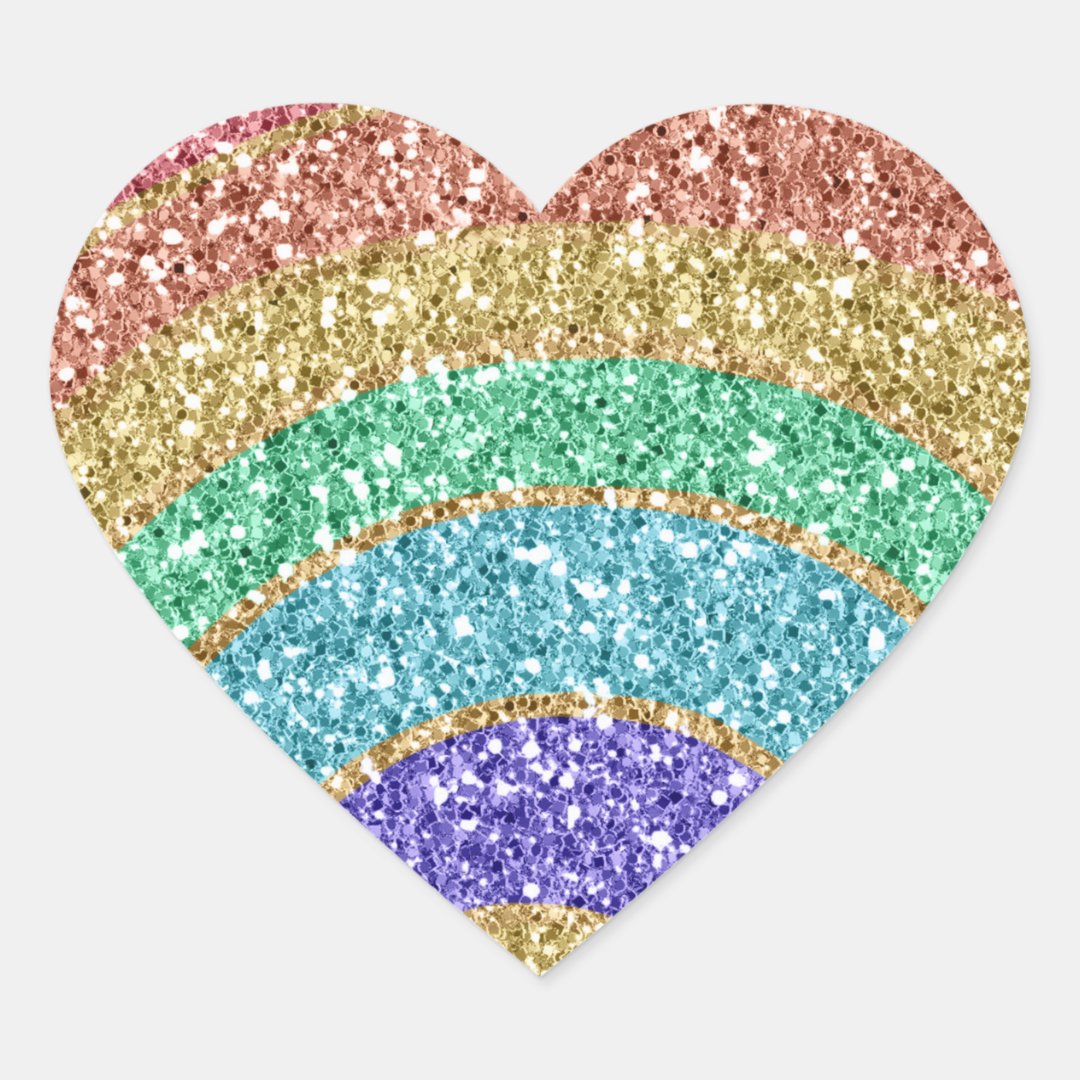 Glitter Sparkle Gold Rainbow Heart Sticker | Zazzle