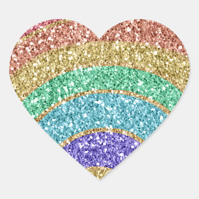 Glitter Sparkle Gold Rainbow Heart Sticker | Zazzle