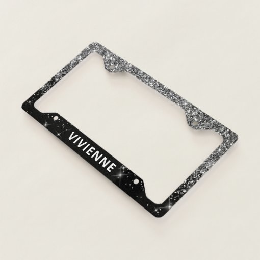 Glitter Sparkle Monogrammed Silver License Plate Frame | Zazzle