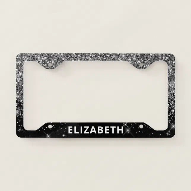Glitter Sparkle Monogrammed Silver License Plate Frame | Zazzle