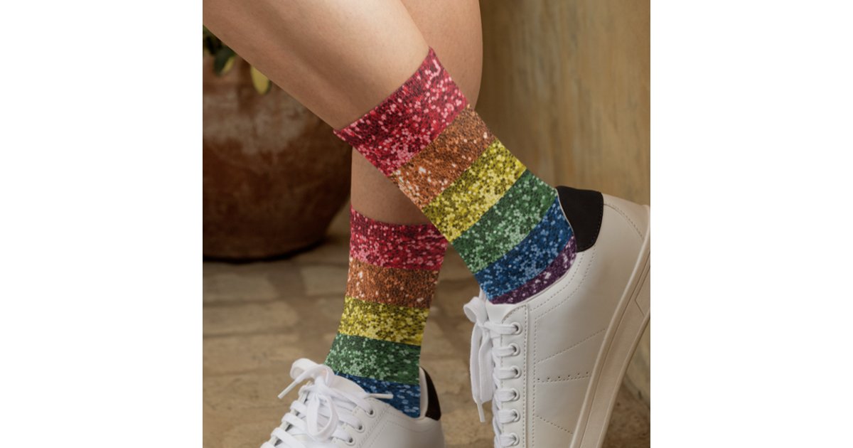 Glitter Sparkle Sequin Look Fun Rainbow Socks | Zazzle