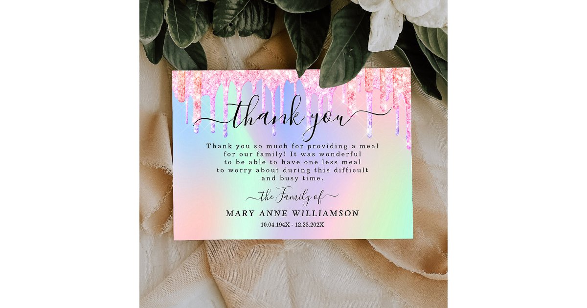 Glitter Sparkly Funeral Food Thank You Card | Zazzle