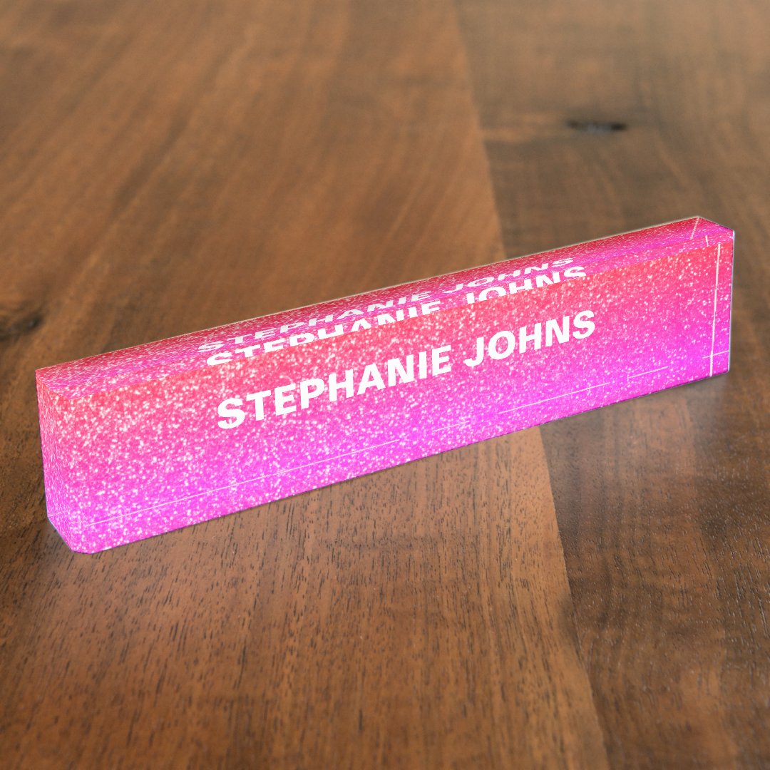 Glitter Sparkly Girly Modern Name Pink White Ombre Desk Name Plate | Zazzle